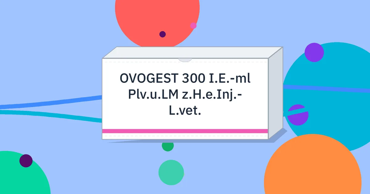 Symbolbild: Packung mit der Aufschrift OVOGEST 300 I.E.-ml Plv.u.LM z.H.e.Inj.-L.vet. (PZN 07685900) – Verfügbarkeit und Bezug in Apotheken in Frankfurt am Main