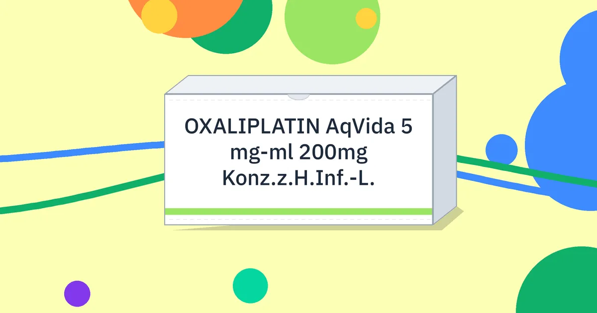 Symbolbild: Packung mit der Aufschrift OXALIPLATIN AqVida 5 mg-ml 200mg Konz.z.H.Inf.-L. (PZN 14279738) – Verfügbarkeit und Bezug in Apotheken in Frankfurt am Main