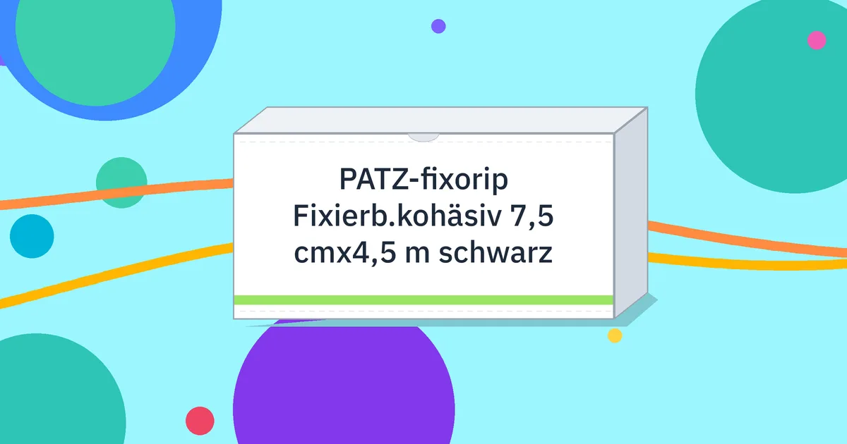 Symbolbild: Packung mit der Aufschrift PATZ-fixorip Fixierb.kohäsiv 7,5 cmx4,5 m schwarz (PZN 10786929) – Verfügbarkeit und Bezug in Apotheken in Frankfurt am Main
