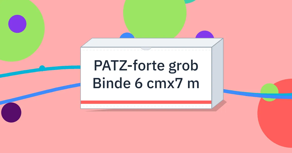 Symbolbild: Packung mit der Aufschrift PATZ-forte grob Binde 6 cmx7 m (PZN 09266082) – Verfügbarkeit und Bezug in Apotheken in Frankfurt am Main