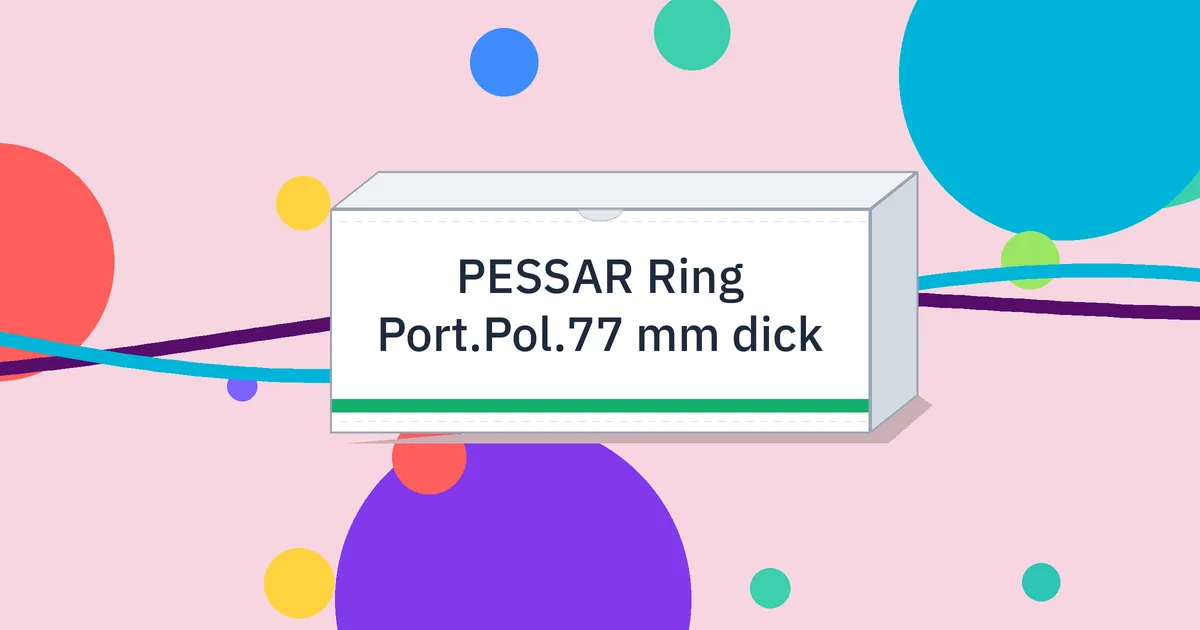Symbolbild: Packung mit der Aufschrift PESSAR Ring Port.Pol.77 mm dick (PZN 01967282) – Verfügbarkeit und Bezug in Apotheken in Frankfurt am Main