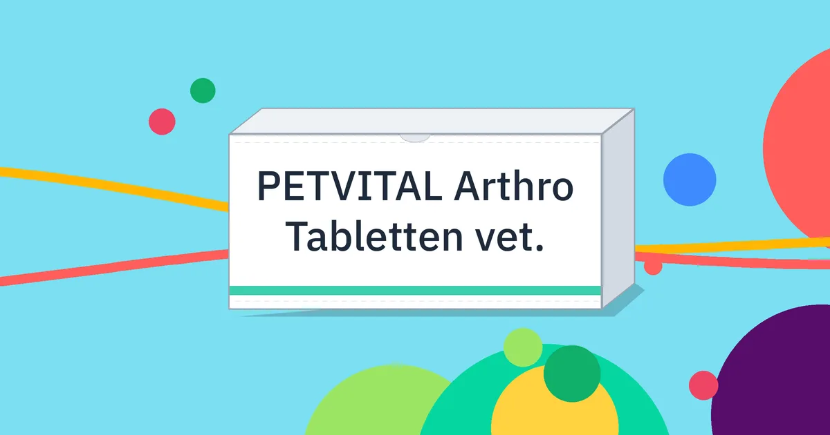 Symbolbild: Packung mit der Aufschrift PETVITAL Arthro Tabletten vet. (PZN 00171380) – Verfügbarkeit und Bezug in Apotheken in Frankfurt am Main