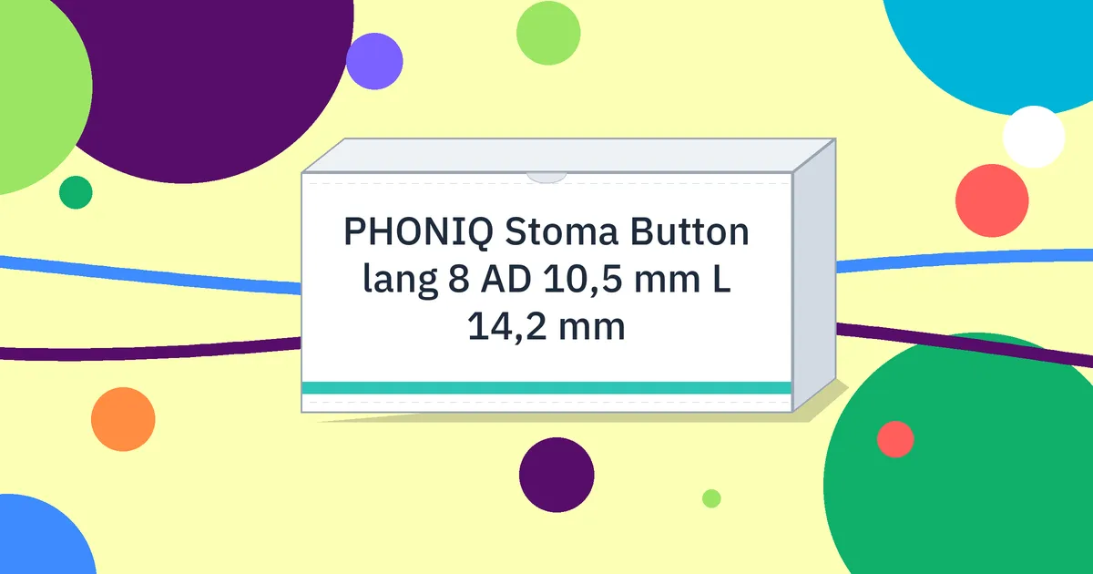 Symbolbild: Packung mit der Aufschrift PHONIQ Stoma Button lang 8 AD 10,5 mm L 14,2 mm (PZN 17381578) – Verfügbarkeit und Bezug in Apotheken in Frankfurt am Main