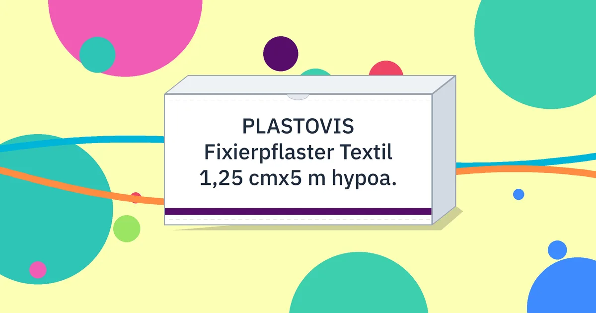 Symbolbild: Packung mit der Aufschrift PLASTOVIS Fixierpflaster Textil 1,25 cmx5 m hypoa. (PZN 00604703) – Verfügbarkeit und Bezug in Apotheken in Frankfurt am Main