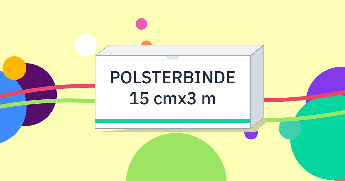 Symbolbild: Packung mit der Aufschrift POLSTERBINDE 15 cmx3 m (PZN 13503010) – Verfügbarkeit und Bezug in Apotheken in Frankfurt am Main