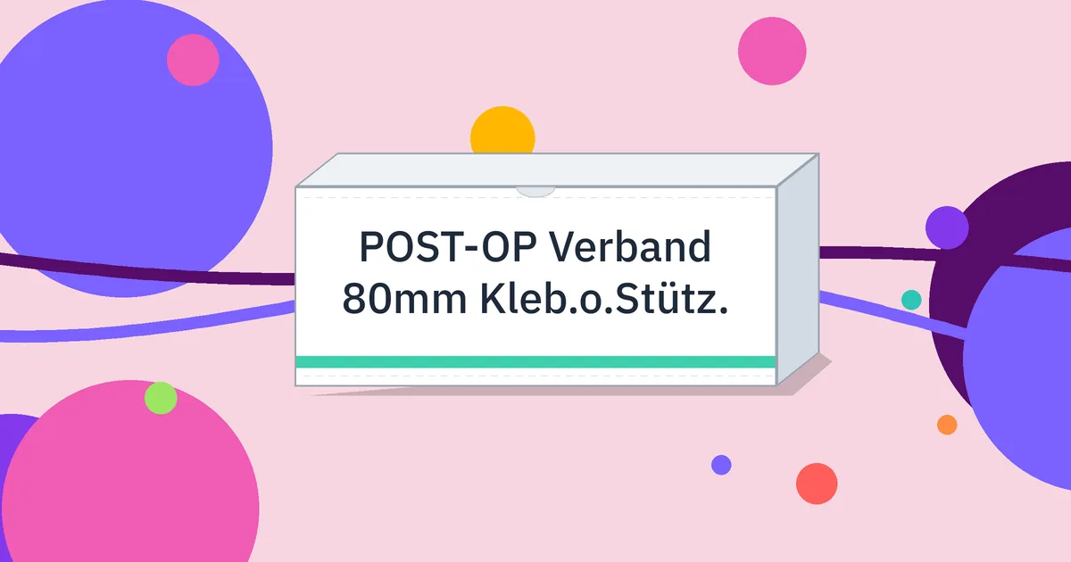 Symbolbild: Packung mit der Aufschrift POST-OP Verband 80mm Kleb.o.Stütz. (PZN 03909828) – Verfügbarkeit und Bezug in Apotheken in Frankfurt am Main