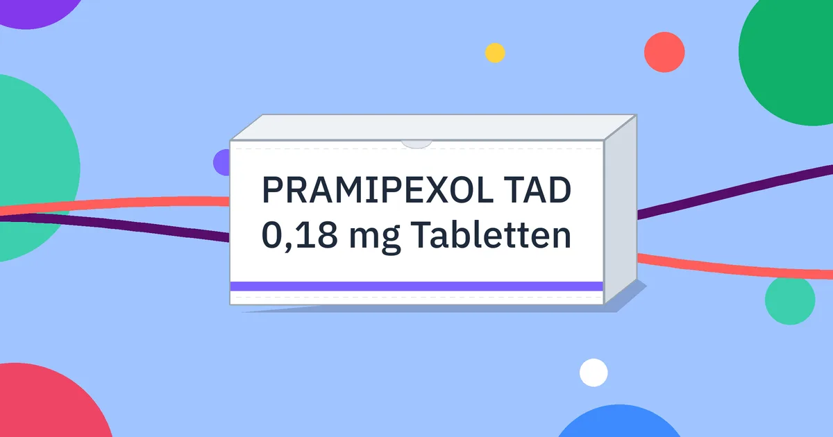 Symbolbild: Packung mit der Aufschrift PRAMIPEXOL TAD 0,18 mg Tabletten (PZN 09197435) – Verfügbarkeit und Bezug in Apotheken in Frankfurt am Main