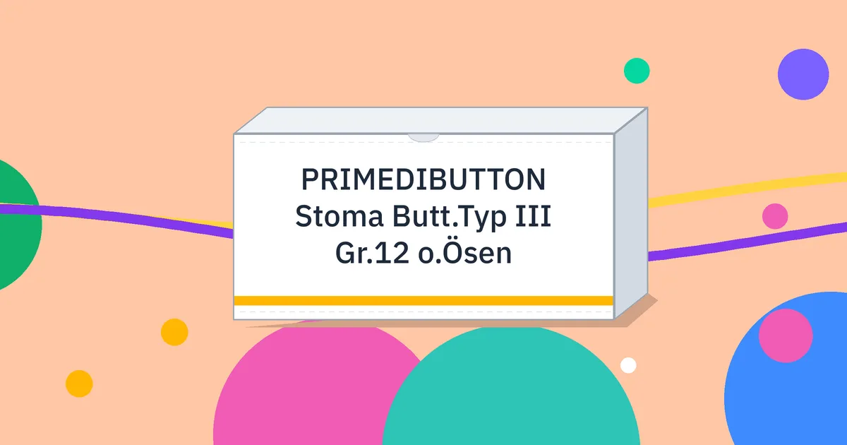 Symbolbild: Packung mit der Aufschrift PRIMEDIBUTTON Stoma Butt.Typ III Gr.12 o.Ösen (PZN 10791652) – Verfügbarkeit und Bezug in Apotheken in Frankfurt am Main