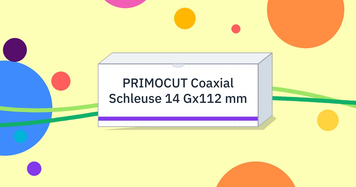 Symbolbild: Packung mit der Aufschrift PRIMOCUT Coaxial Schleuse 14 Gx112 mm (PZN 03924029) – Verfügbarkeit und Bezug in Apotheken in Frankfurt am Main