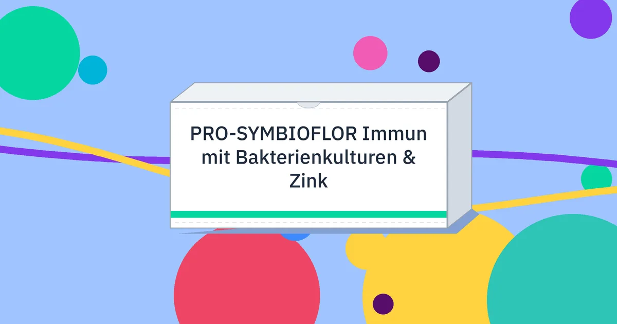 Symbolbild: Packung mit der Aufschrift PRO-SYMBIOFLOR Immun mit Bakterienkulturen & Zink (PZN 18358914) – Verfügbarkeit und Bezug in Apotheken in Frankfurt am Main