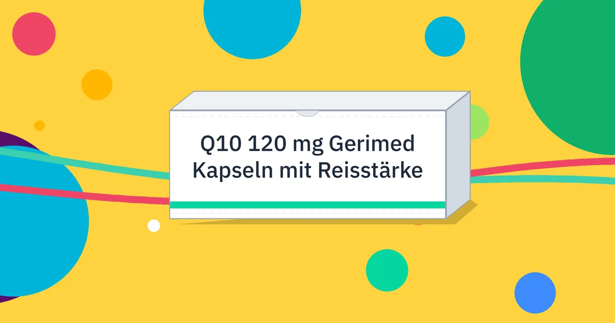 Symbolbild: Packung mit der Aufschrift Q10 120 mg Gerimed Kapseln mit Reisstärke (PZN 09706517) – Verfügbarkeit und Bezug in Apotheken in Frankfurt am Main
