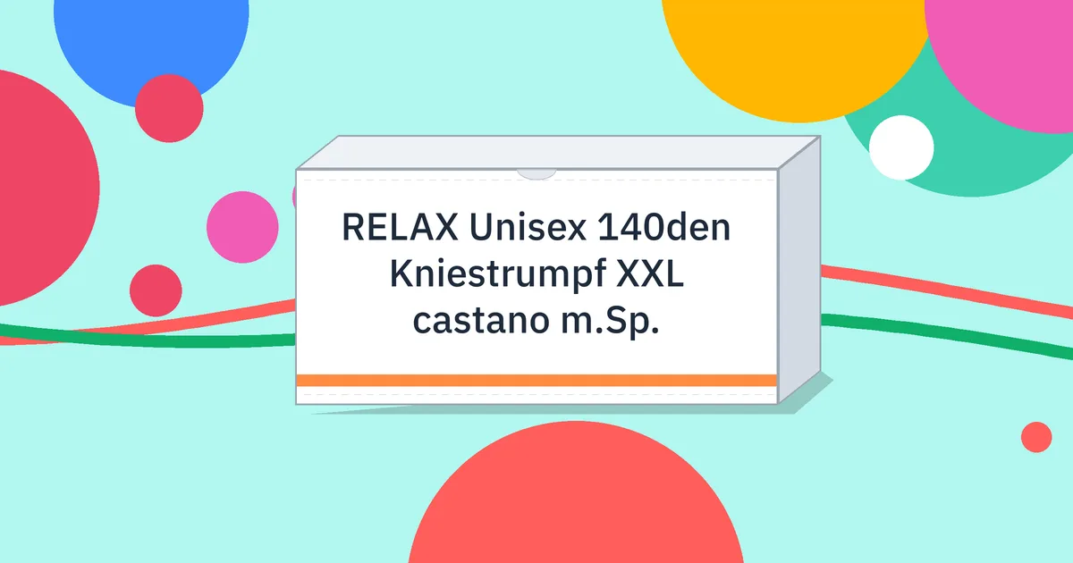 Symbolbild: Packung mit der Aufschrift RELAX Unisex 140den Kniestrumpf XXL castano m.Sp. (PZN 16189755) – Verfügbarkeit und Bezug in Apotheken in Frankfurt am Main