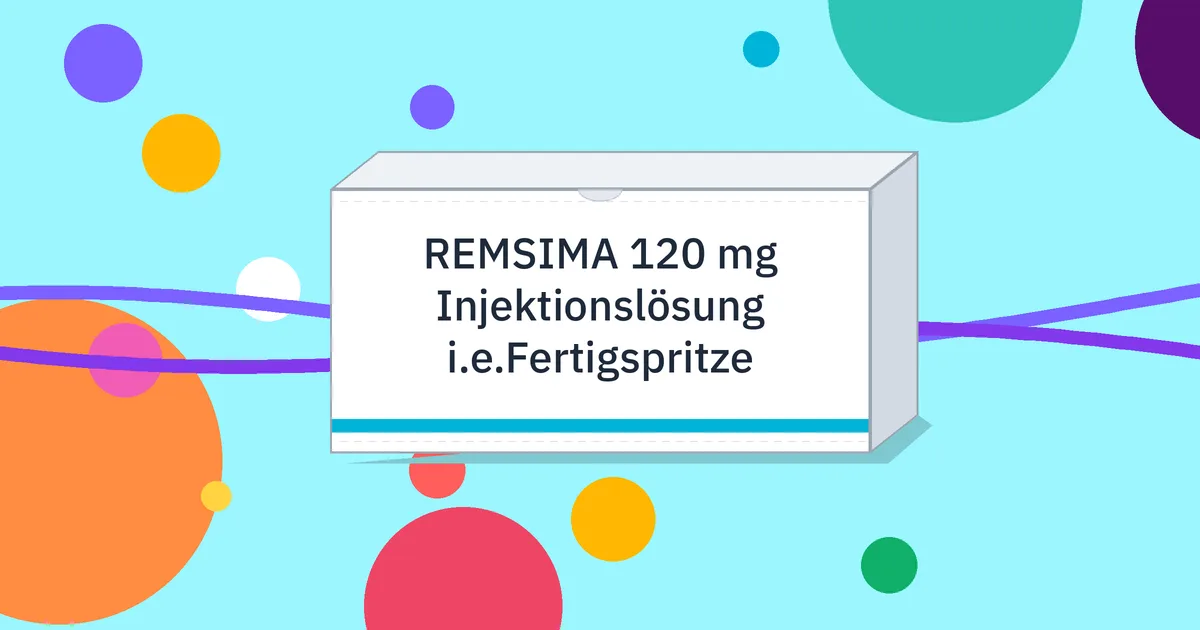 Symbolbild: Packung mit der Aufschrift REMSIMA 120 mg Injektionslösung i.e.Fertigspritze (PZN 16736022) – Verfügbarkeit und Bezug in Apotheken in Frankfurt am Main