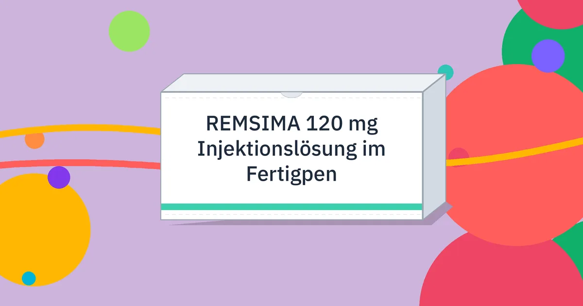 Symbolbild: Packung mit der Aufschrift REMSIMA 120 mg Injektionslösung im Fertigpen (PZN 20828801) – Verfügbarkeit und Bezug in Apotheken in Frankfurt am Main