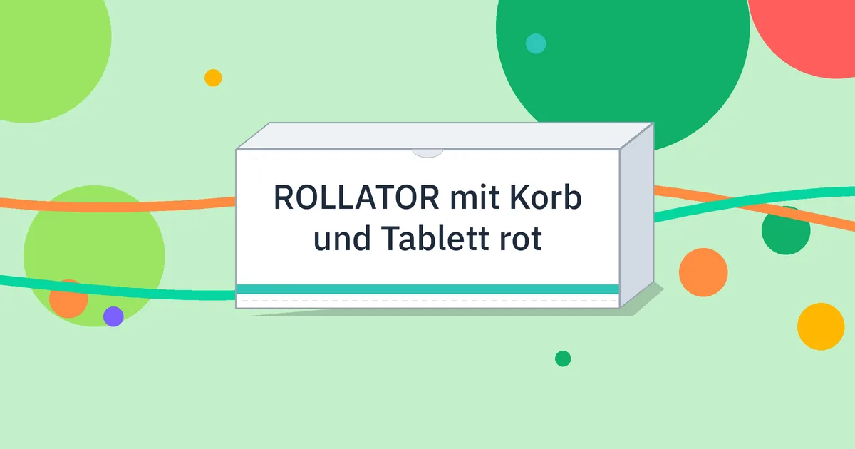 Symbolbild: Packung mit der Aufschrift ROLLATOR mit Korb und Tablett rot (PZN 03799819) – Verfügbarkeit und Bezug in Apotheken in Frankfurt am Main