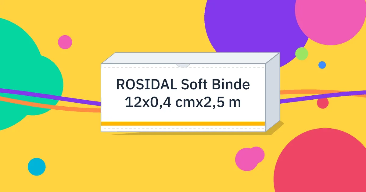 Symbolbild: Packung mit der Aufschrift ROSIDAL Soft Binde 12x0,4 cmx2,5 m (PZN 17851452) – Verfügbarkeit und Bezug in Apotheken in Frankfurt am Main