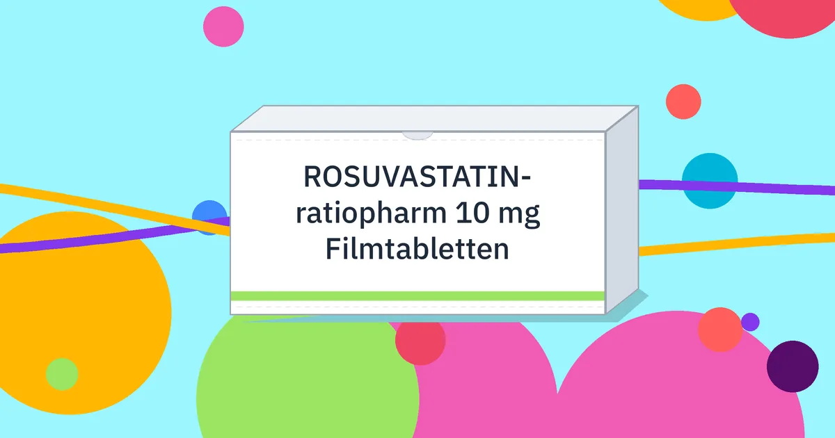 Symbolbild: Packung mit der Aufschrift ROSUVASTATIN-ratiopharm 10 mg Filmtabletten (PZN 13785540) – Verfügbarkeit und Bezug in Apotheken in Frankfurt am Main