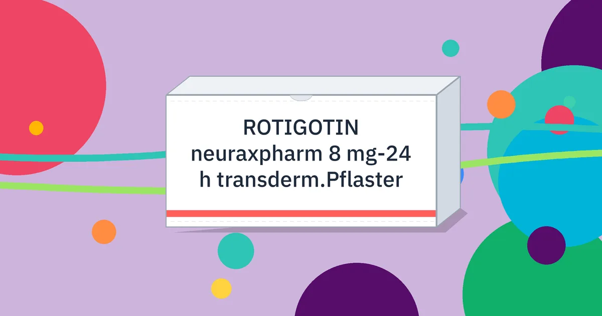 Symbolbild: Packung mit der Aufschrift ROTIGOTIN neuraxpharm 8 mg-24 h transderm.Pflaster (PZN 04178901) – Verfügbarkeit und Bezug in Apotheken in Frankfurt am Main