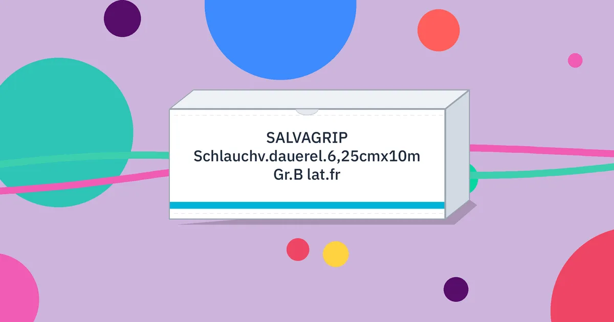 Symbolbild: Packung mit der Aufschrift SALVAGRIP Schlauchv.dauerel.6,25cmx10m Gr.B lat.fr (PZN 16744435) – Verfügbarkeit und Bezug in Apotheken in Frankfurt am Main