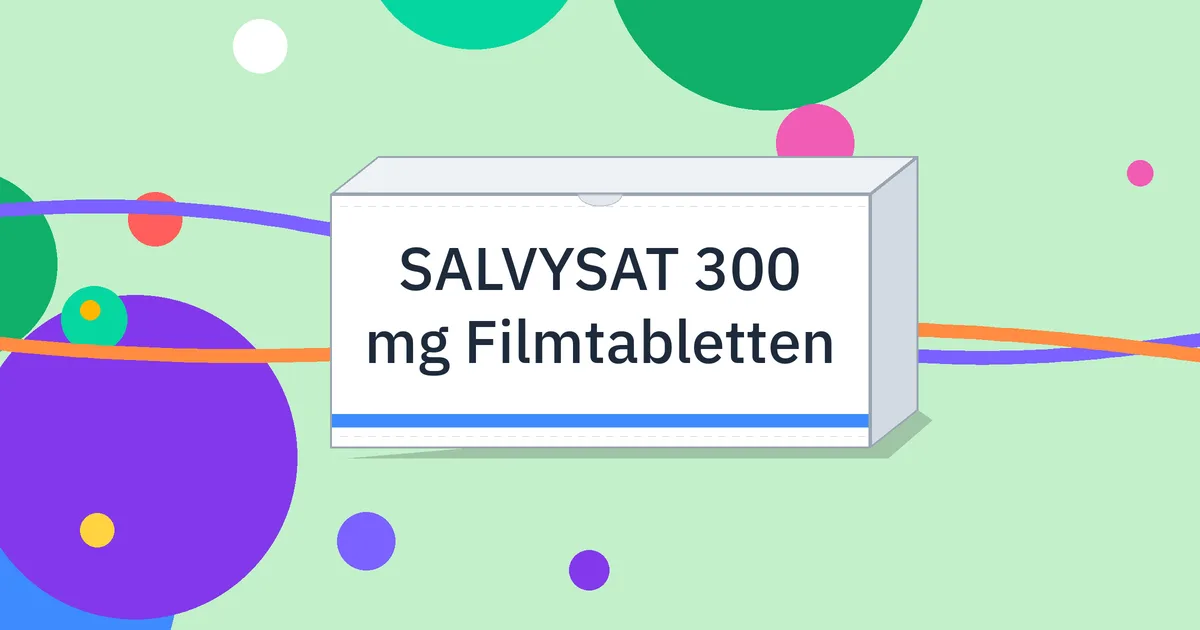 Symbolbild: Packung mit der Aufschrift SALVYSAT 300 mg Filmtabletten (PZN 16508083) – Verfügbarkeit und Bezug in Apotheken in Frankfurt am Main