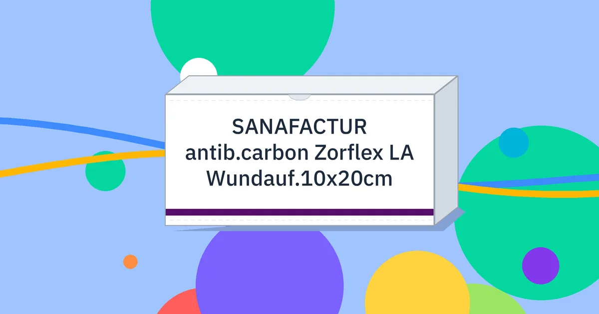 Symbolbild: Packung mit der Aufschrift SANAFACTUR antib.carbon Zorflex LA Wundauf.10x20cm (PZN 16204868) – Verfügbarkeit und Bezug in Apotheken in Frankfurt am Main