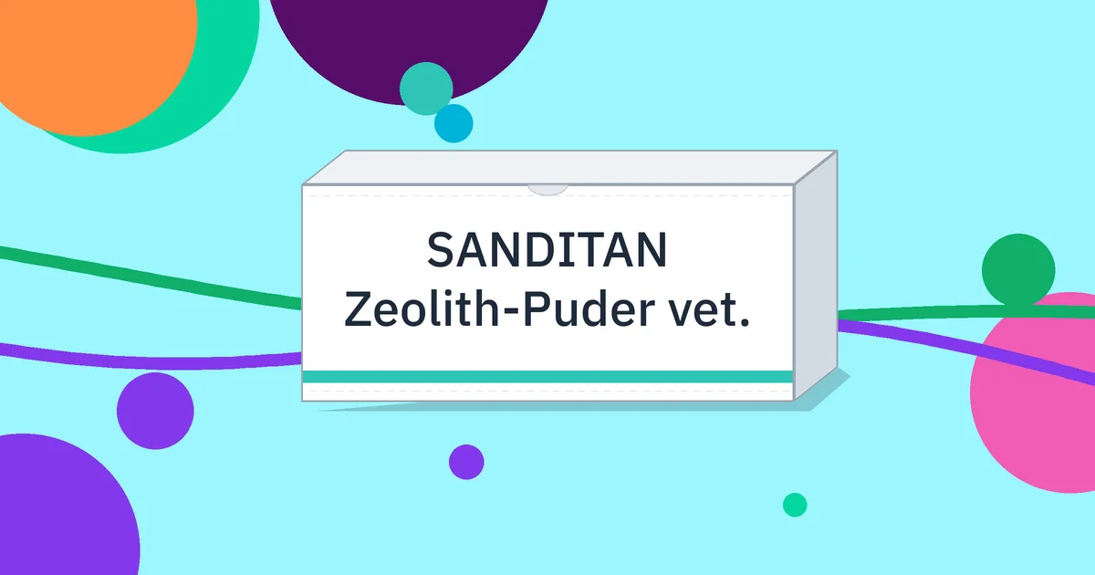Symbolbild: Packung mit der Aufschrift SANDITAN Zeolith-Puder vet. (PZN 18378532) – Verfügbarkeit und Bezug in Apotheken in Frankfurt am Main