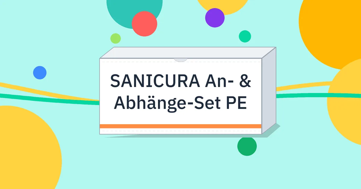 Symbolbild: Packung mit der Aufschrift SANICURA An- & Abhänge-Set PE (PZN 19105339) – Verfügbarkeit und Bezug in Apotheken in Frankfurt am Main