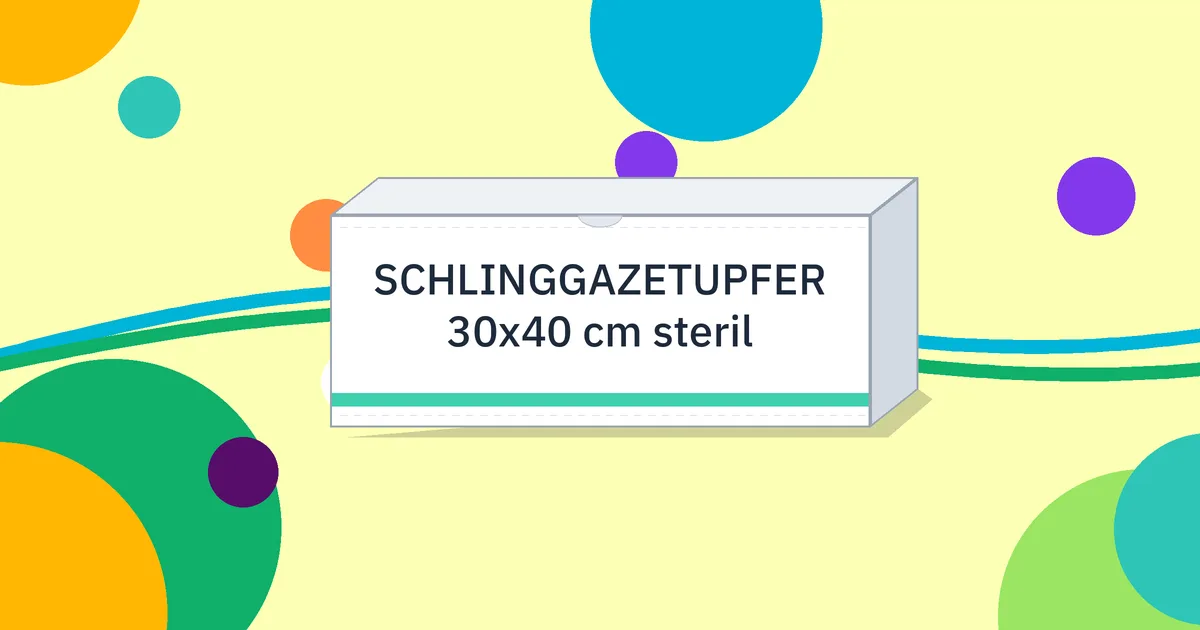 Symbolbild: Packung mit der Aufschrift SCHLINGGAZETUPFER 30x40 cm steril (PZN 11859955) – Verfügbarkeit und Bezug in Apotheken in Frankfurt am Main