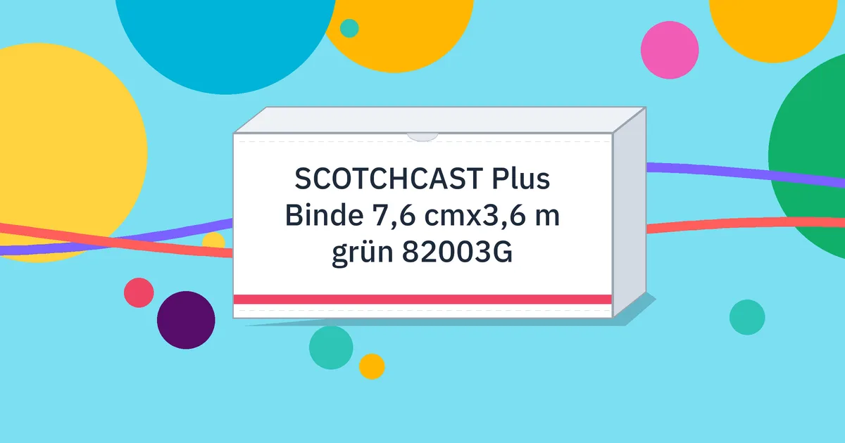 Symbolbild: Packung mit der Aufschrift SCOTCHCAST Plus Binde 7,6 cmx3,6 m grün 82003G (PZN 02698602) – Verfügbarkeit und Bezug in Apotheken in Frankfurt am Main