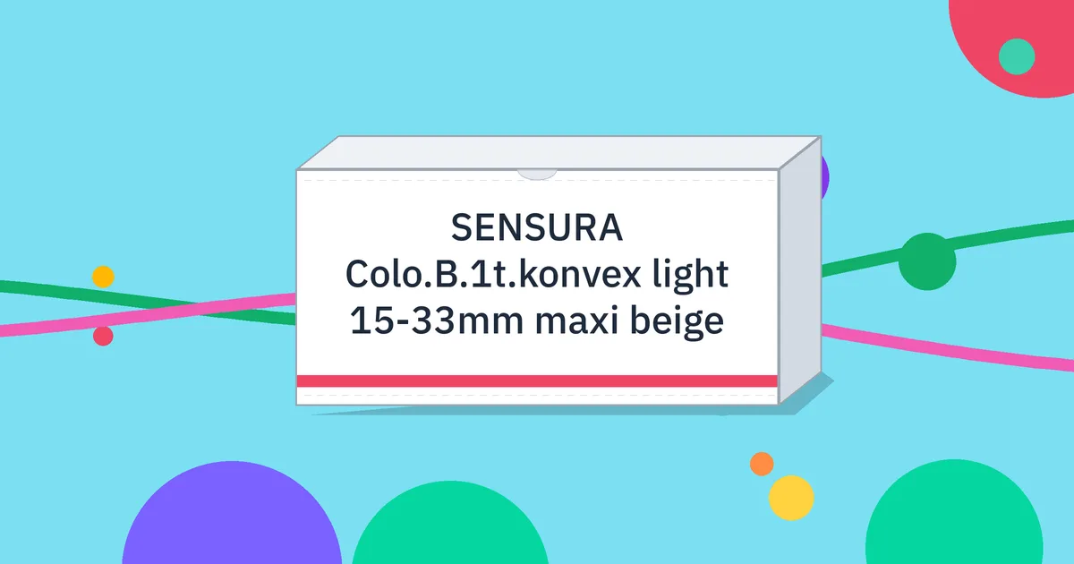 Symbolbild: Packung mit der Aufschrift SENSURA Colo.B.1t.konvex light 15-33mm maxi beige (PZN 00827596) – Verfügbarkeit und Bezug in Apotheken in Frankfurt am Main