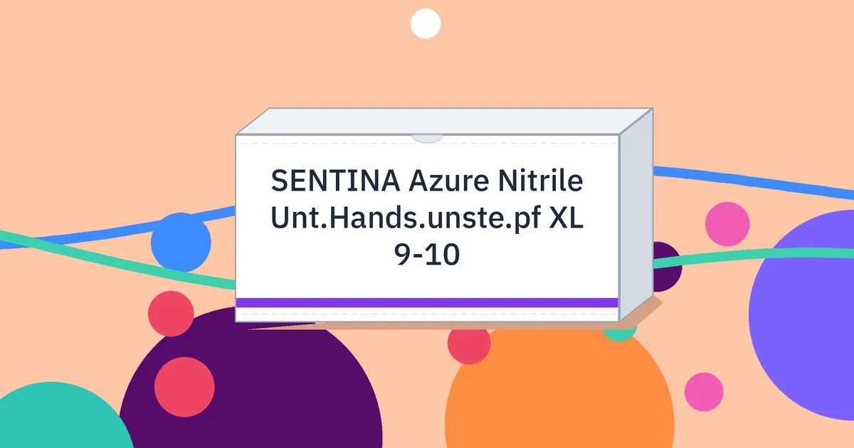 Symbolbild: Packung mit der Aufschrift SENTINA Azure Nitrile Unt.Hands.unste.pf XL 9-10 (PZN 17841525) – Verfügbarkeit und Bezug in Apotheken in Frankfurt am Main