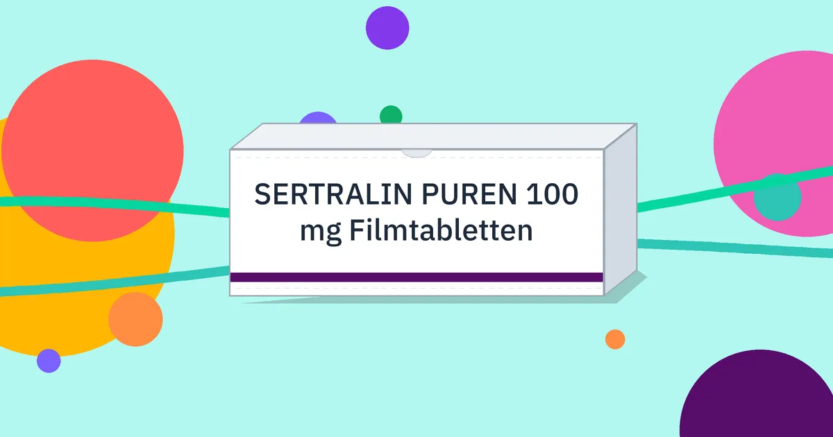 Symbolbild: Packung mit der Aufschrift SERTRALIN PUREN 100 mg Filmtabletten (PZN 19078772) – Verfügbarkeit und Bezug in Apotheken in Frankfurt am Main
