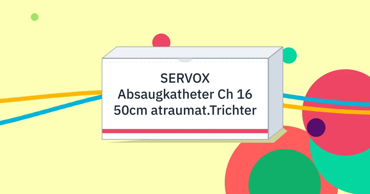 Symbolbild: Packung mit der Aufschrift SERVOX Absaugkatheter Ch 16 50cm atraumat.Trichter (PZN 06939480) – Verfügbarkeit und Bezug in Apotheken in Frankfurt am Main