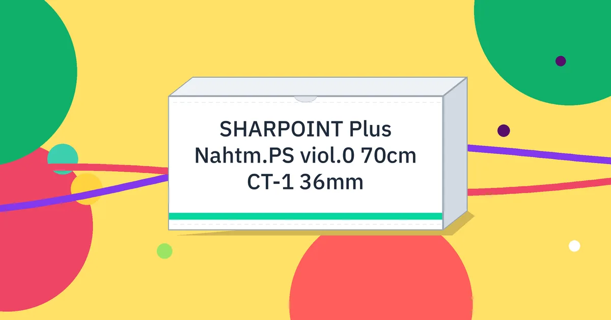 Symbolbild: Packung mit der Aufschrift SHARPOINT Plus Nahtm.PS viol.0 70cm CT-1 36mm (PZN 17995783) – Verfügbarkeit und Bezug in Apotheken in Frankfurt am Main