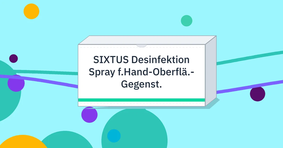 Symbolbild: Packung mit der Aufschrift SIXTUS Desinfektion Spray f.Hand-Oberflä.-Gegenst. (PZN 18366285) – Verfügbarkeit und Bezug in Apotheken in Frankfurt am Main