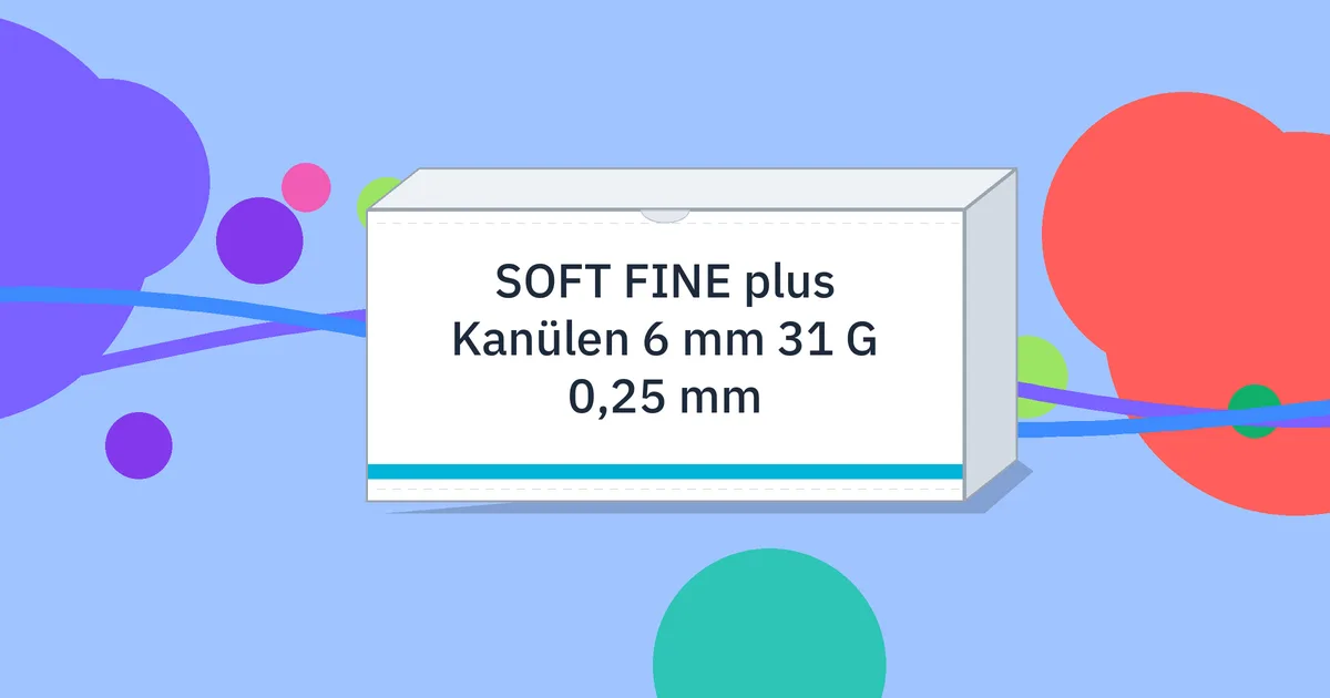 Symbolbild: Packung mit der Aufschrift SOFT FINE plus Kanülen 6 mm 31 G 0,25 mm (PZN 08820694) – Verfügbarkeit und Bezug in Apotheken in Frankfurt am Main
