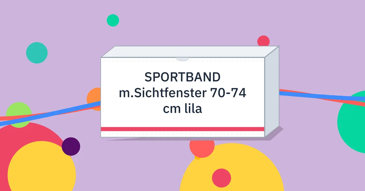 Symbolbild: Packung mit der Aufschrift SPORTBAND m.Sichtfenster 70-74 cm lila (PZN 12904528) – Verfügbarkeit und Bezug in Apotheken in Frankfurt am Main