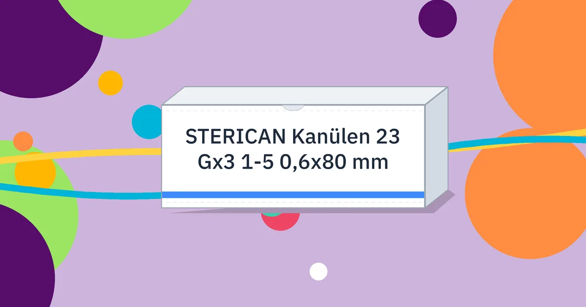 Symbolbild: Packung mit der Aufschrift STERICAN Kanülen 23 Gx3 1-5 0,6x80 mm (PZN 19531295) – Verfügbarkeit und Bezug in Apotheken in Frankfurt am Main