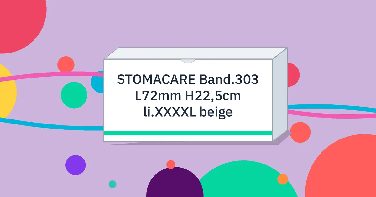 Symbolbild: Packung mit der Aufschrift STOMACARE Band.303 L72mm H22,5cm li.XXXXL beige (PZN 10840273) – Verfügbarkeit und Bezug in Apotheken in Frankfurt am Main