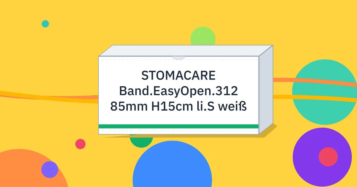 Symbolbild: Packung mit der Aufschrift STOMACARE Band.EasyOpen.312 85mm H15cm li.S weiß (PZN 09437684) – Verfügbarkeit und Bezug in Apotheken in Frankfurt am Main