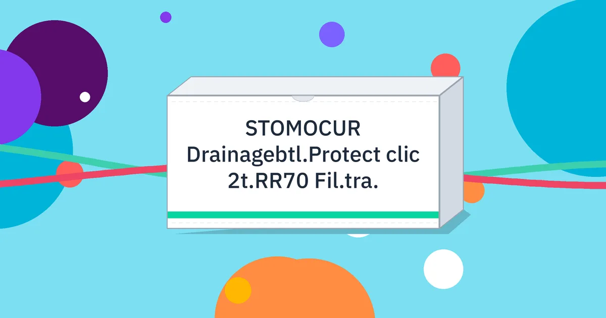 Symbolbild: Packung mit der Aufschrift STOMOCUR Drainagebtl.Protect clic 2t.RR70 Fil.tra. (PZN 17550555) – Verfügbarkeit und Bezug in Apotheken in Frankfurt am Main