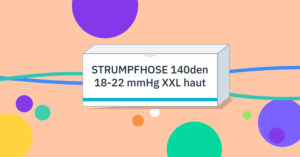 Symbolbild: Packung mit der Aufschrift STRUMPFHOSE 140den 18-22 mmHg XXL haut (PZN 19072723) – Verfügbarkeit und Bezug in Apotheken in Frankfurt am Main