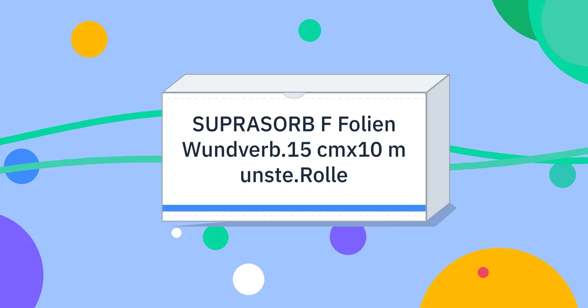 Symbolbild: Packung mit der Aufschrift SUPRASORB F Folien Wundverb.15 cmx10 m unste.Rolle (PZN 18763081) – Verfügbarkeit und Bezug in Apotheken in Frankfurt am Main
