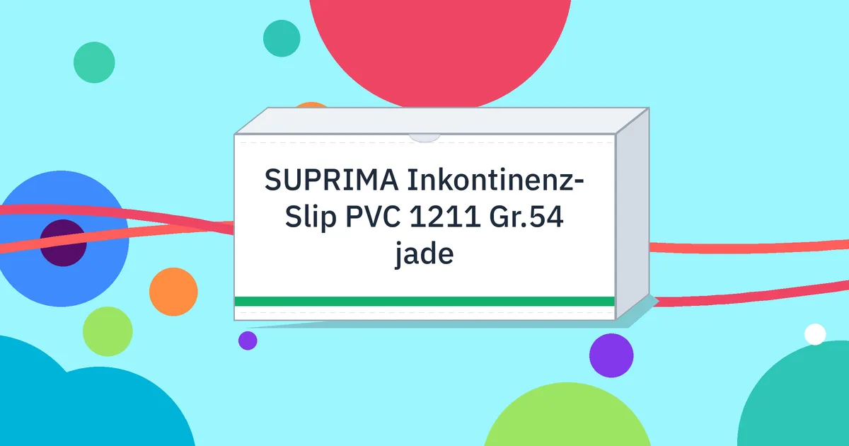 Symbolbild: Packung mit der Aufschrift SUPRIMA Inkontinenz-Slip PVC 1211 Gr.54 jade (PZN 05971808) – Verfügbarkeit und Bezug in Apotheken in Frankfurt am Main