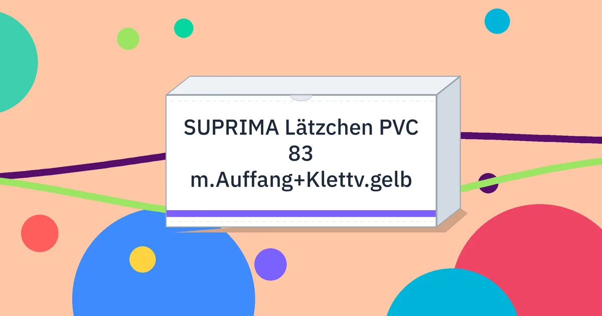 Symbolbild: Packung mit der Aufschrift SUPRIMA Lätzchen PVC 83 m.Auffang+Klettv.gelb (PZN 00214907) – Verfügbarkeit und Bezug in Apotheken in Frankfurt am Main