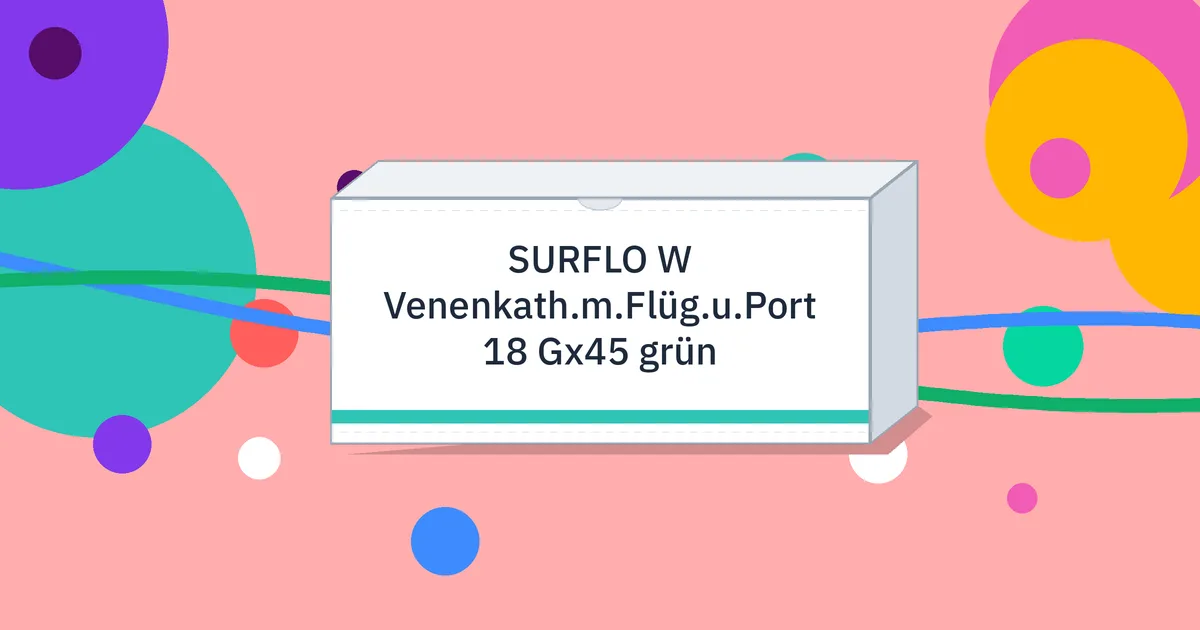 Symbolbild: Packung mit der Aufschrift SURFLO W Venenkath.m.Flüg.u.Port 18 Gx45 grün (PZN 06348744) – Verfügbarkeit und Bezug in Apotheken in Frankfurt am Main