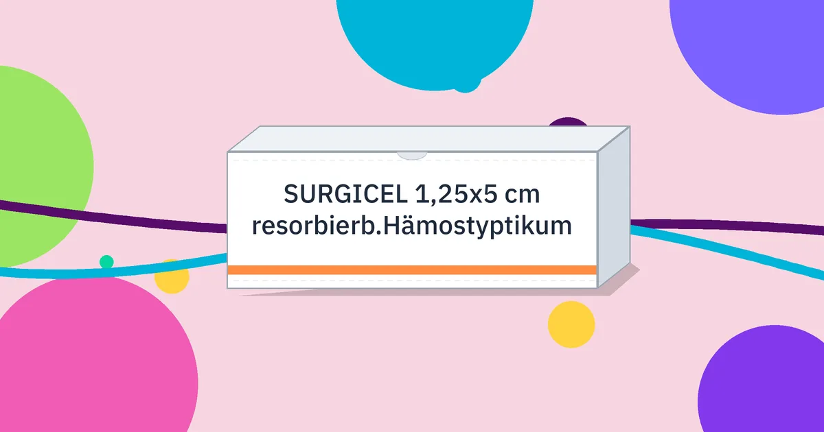 Symbolbild: Packung mit der Aufschrift SURGICEL 1,25x5 cm resorbierb.Hämostyptikum (PZN 19910302) – Verfügbarkeit und Bezug in Apotheken in Frankfurt am Main