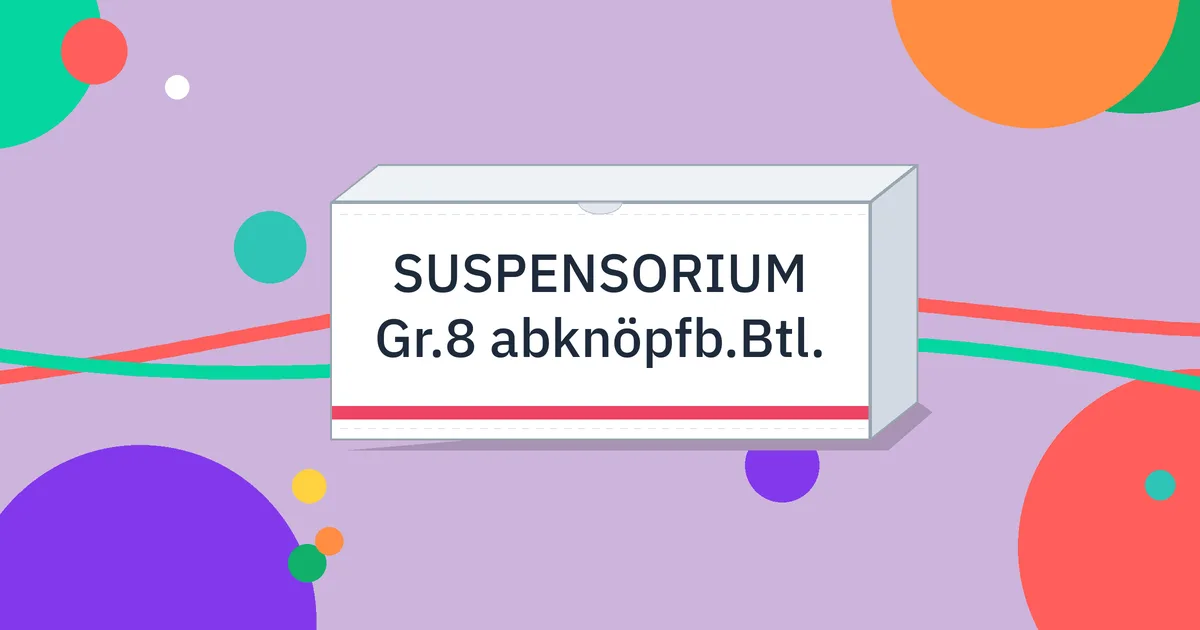 Symbolbild: Packung mit der Aufschrift SUSPENSORIUM Gr.8 abknöpfb.Btl. (PZN 01739345) – Verfügbarkeit und Bezug in Apotheken in Frankfurt am Main
