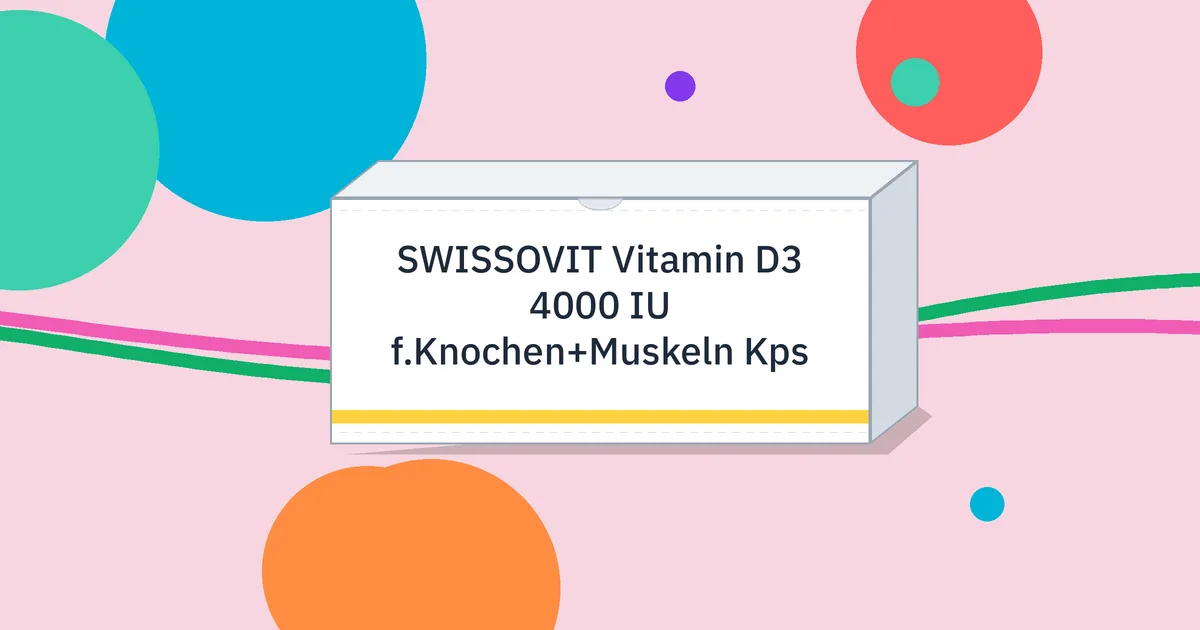 Symbolbild: Packung mit der Aufschrift SWISSOVIT Vitamin D3 4000 IU f.Knochen+Muskeln Kps (PZN 20082709) – Verfügbarkeit und Bezug in Apotheken in Frankfurt am Main