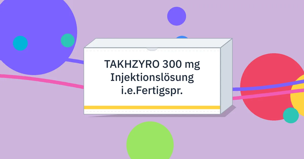 Symbolbild: Packung mit der Aufschrift TAKHZYRO 300 mg Injektionslösung i.e.Fertigspr. (PZN 16736298) – Verfügbarkeit und Bezug in Apotheken in Frankfurt am Main
